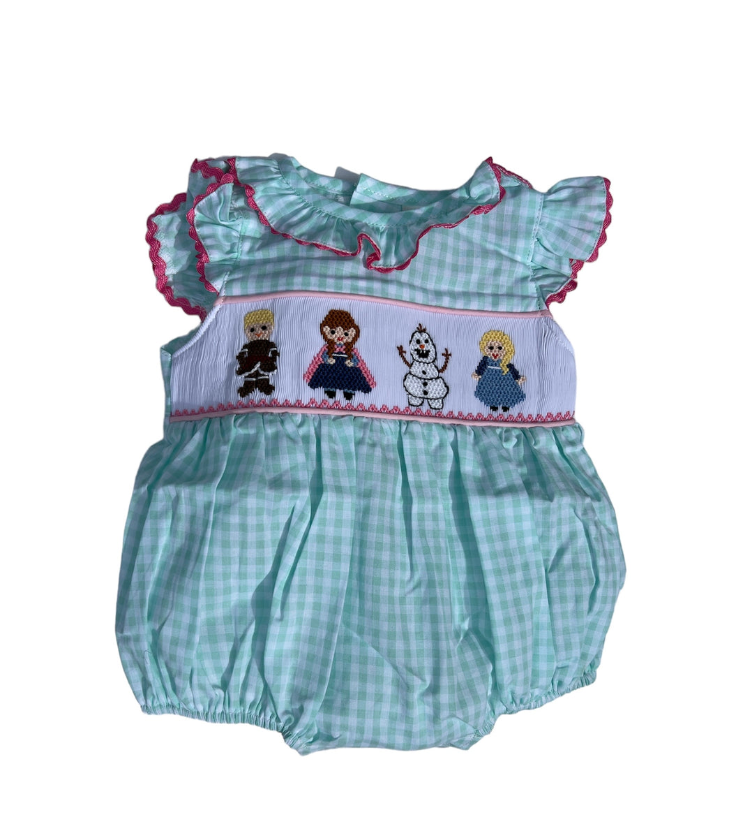 Frozen I theme smocked bubbles – Honey Bee Smocked Boutique