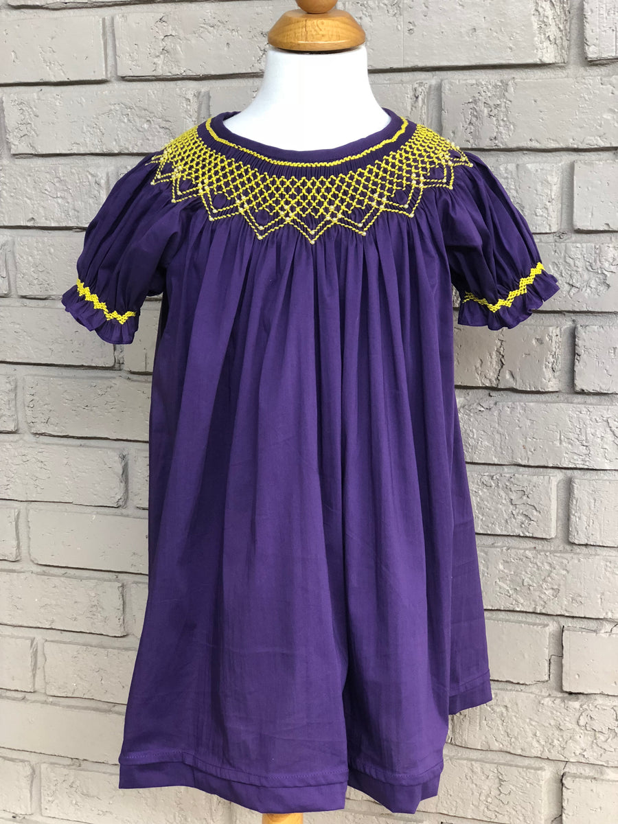 LSU color smocked dress – Honey Bee Smocked Boutique