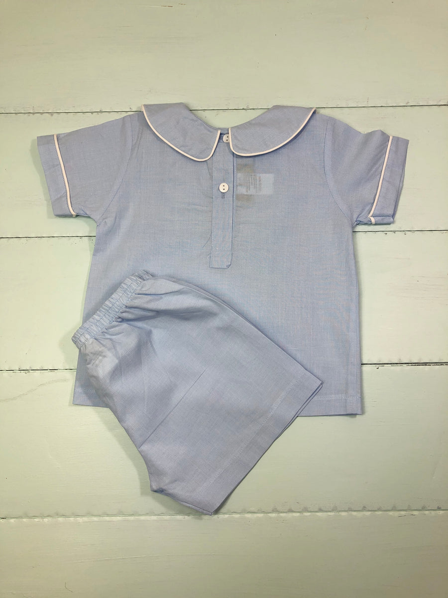 Light blue shorts set white trim – Honey Bee Smocked Boutique