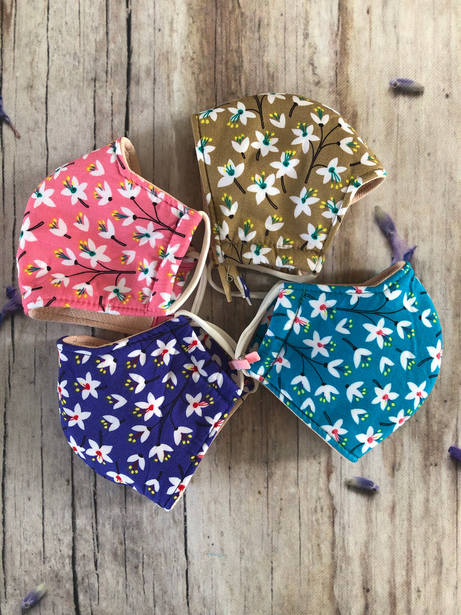 Assorted color floral woven cotton masks 4 ply reversible – Honey Bee ...